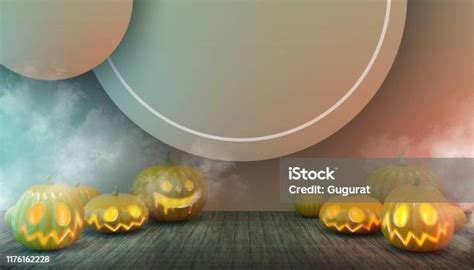 할로윈 호박과 바닥 나무에 으스스한 밤 개념 현대 오렌지 파스텔 배경에 죽은 예술 3d 렌더링 10월에 대한 스톡 사진 및 기타 이미지 Istock