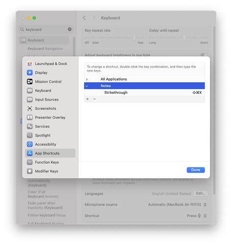 Mac App Shortcut 사용하기노트앱 취소선