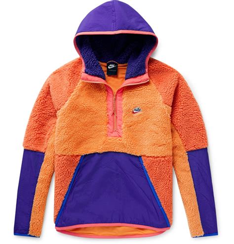 Nike Colour Block Shell Trimmed Fleece Half Zip Hoodie Orange Nike