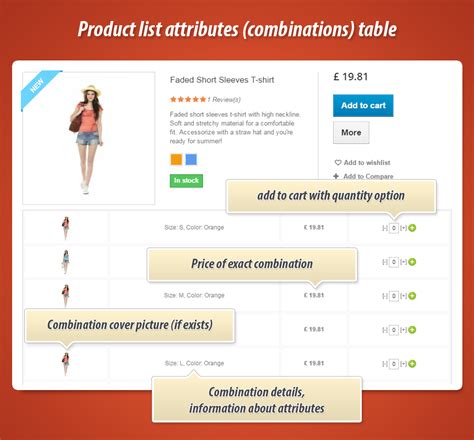 module to display attributes combinations in product list tpl