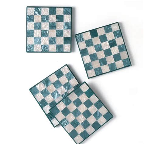 Blue Check Coaster Set Of 4 Biscuit Home
