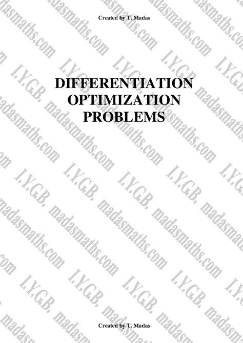 Optimisation Questions Differentiation Optimization Problems Question