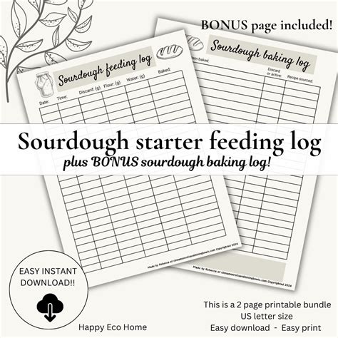 Sourdough Feeding Log Sourdough Baking Log Printable Bakers T Etsy