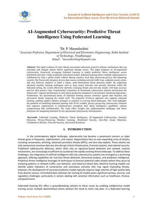 Pdf Ai Augmented Cybersecurity Predictive Threat Intelligence Using Federated Learning
