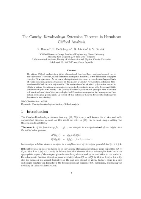 Pdf The Cauchykovalevskaya Extension Theorem In Hermitian Clifford
