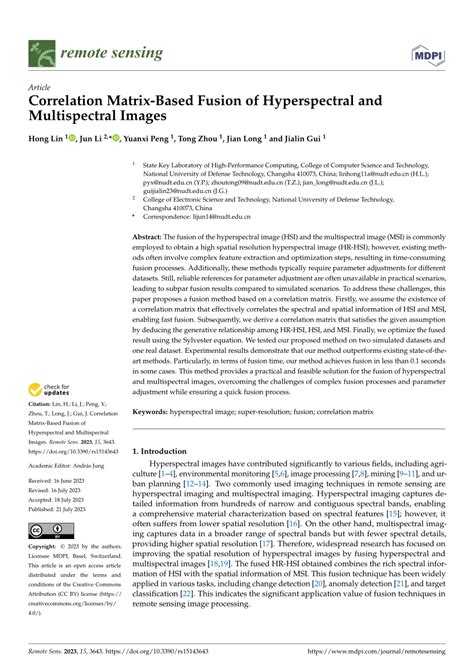 Pdf Correlation Matrix Based Fusion Of Hyperspectral And