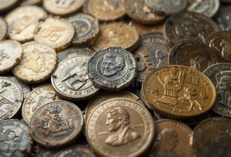 Collection Of Vintage Coins Arranged On A Wooden Surface Stock Illustration Illustration Of