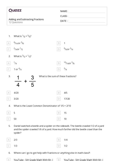 50 Subtracting Fractions Worksheets For 3rd Grade On Quizizz Worksheets Library