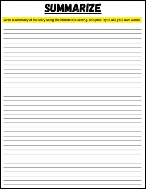 4th Grade Write A Summary Worksheets Character Setting Plot Sbac Test Prep