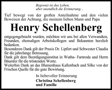 Traueranzeigen Von Henry Schellenberg Trauer In Thueringen De