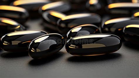 Soft Gelatin Capsules Of Black Color Containing Vitamins Or Oil Stock