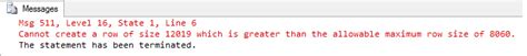 Sql Server Error Msg 511 Using Sql Server Sparse Columns Sql