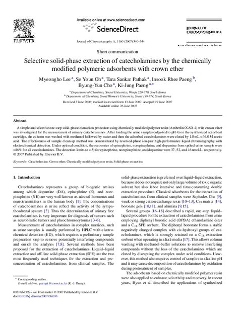 Pdf Selective Solid Phase Extraction Of Catecholamines By The