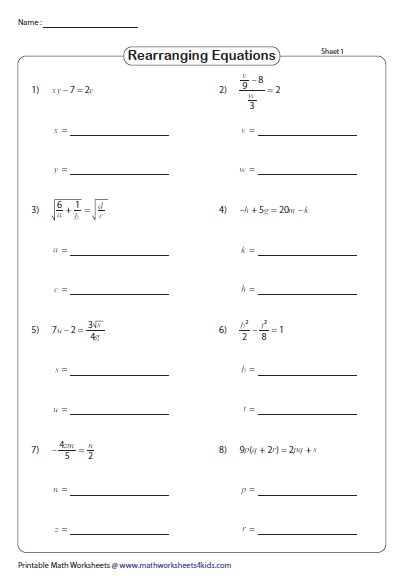 Rearranging Equations Worksheet Grade 9 Tessshebaylo