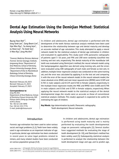 Pdf Dental Age Estimation Using The Demirjian Method Statistical Analysis Using Neural Networks