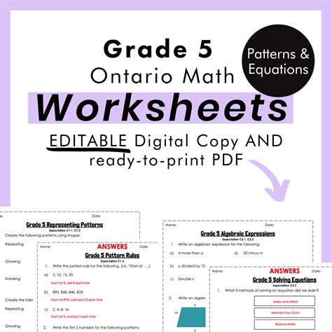Grade 5 Ontario Math Patterns And Equations Pdf And Editable Worksheets Library