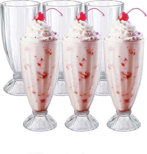 Cedilis 6 Pack Milkshake Glass With 6 Long Metal Spoons