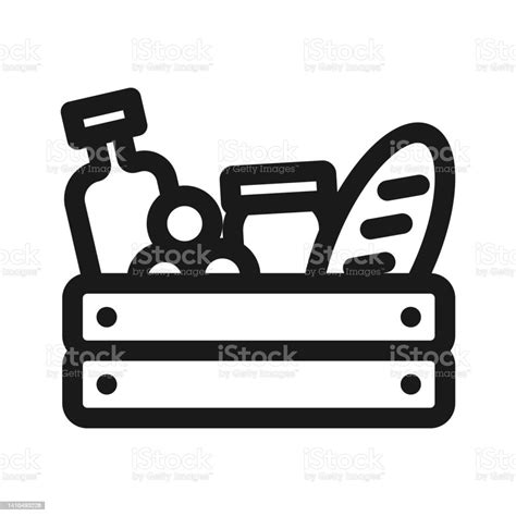 벡터 음식 나무 상자 아이콘 템플릿 유기농 과일과 채소를 곁들인 라인 식료품 건강한 천연 제품 디자인 컨셉 벡터 일러스트 레이