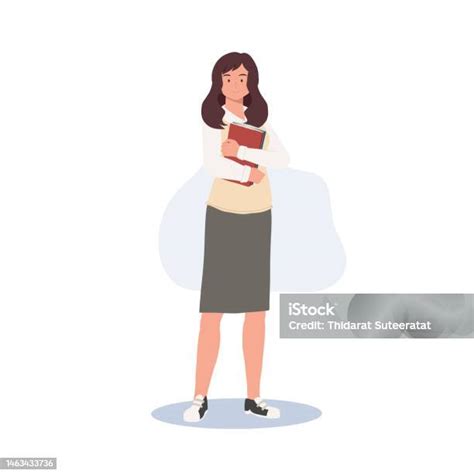 한국 학생 캐릭터 교복을 입은 여학생의 전체 길이 책 학습 교육 개념입니다 고등학교에 대한 스톡 벡터 아트 및 기타 이미지