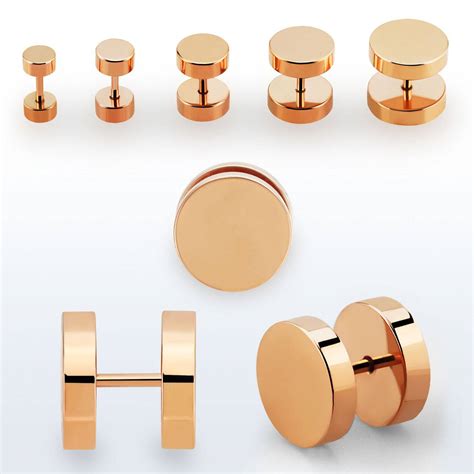 Rose Gold Screw On Fake Plug Earrings Pierced Universe