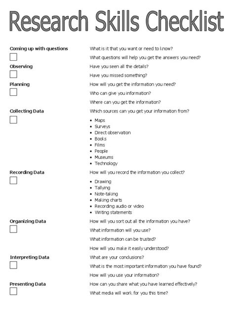 Research Skills Checklist Pdf Information Communication Artofit