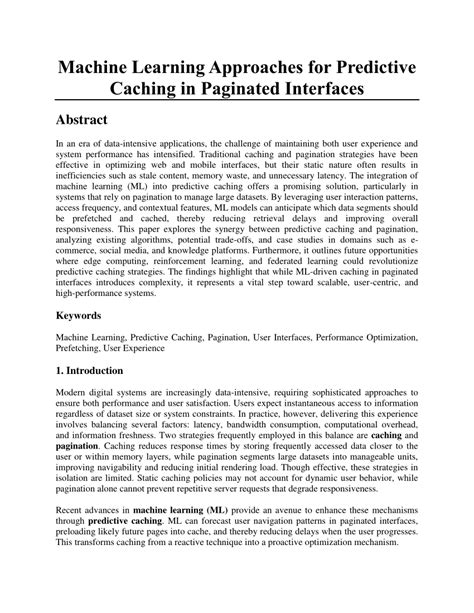 Pdf Machine Learning Approaches For Predictive Caching In Paginated