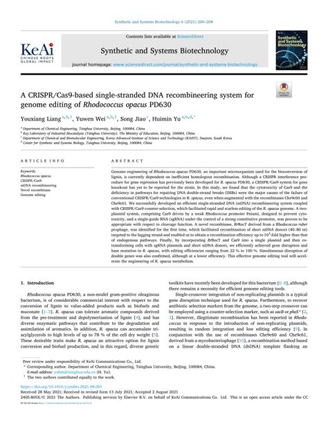 Pdf A Crisprcas9 Based Single Stranded Dna Recombineering System For