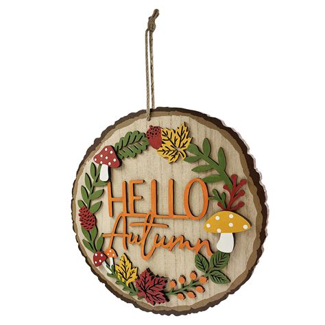 Hello Autumn Rustic Hanging Plaque