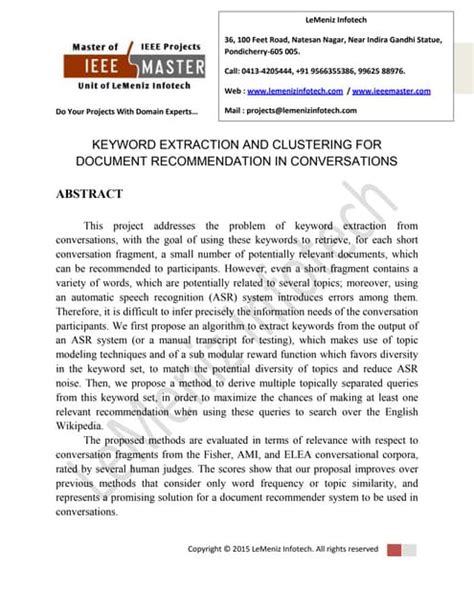 Keyword Extraction And Clustering For Document Recommendation In