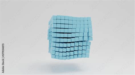 D Rendering Of An Array Of Many Blue Cubes In The Structure Of A Large Cube On A White