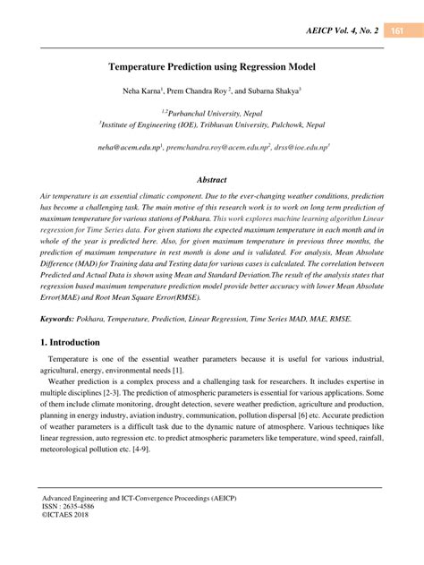 Pdf Temperature Prediction Using Regression Model