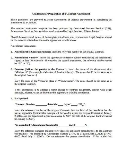 Employment Contract Amendment Template Sample Contract Amendment Template 11 Documents In Pdf