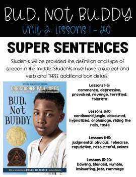 5th Grade Bookworms Module 3 Unit 1 Bud Not Buddy Super Sentences