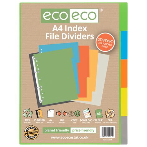 Eco Eco A4 Index File Dividers Tabs Pack Of 5 Morgan S Direct Limited