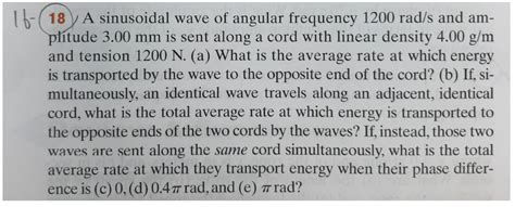 Solved A Sinusoidal Wave Of Angular Frequency Chegg