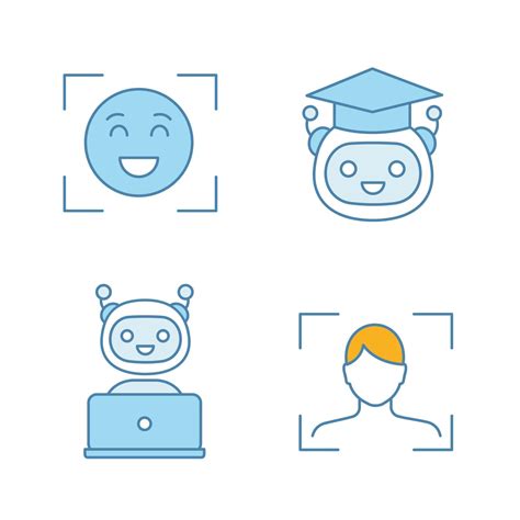 Machine Learning Color Icons Set Facial Recognition Teacher Chatbot Emotion Detection