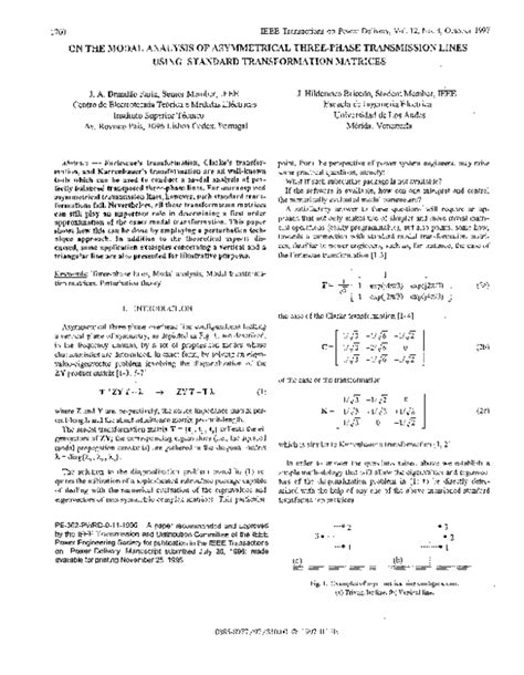 Pdf On The Modal Analysis Of Asymmetrical Three Phase Transmission