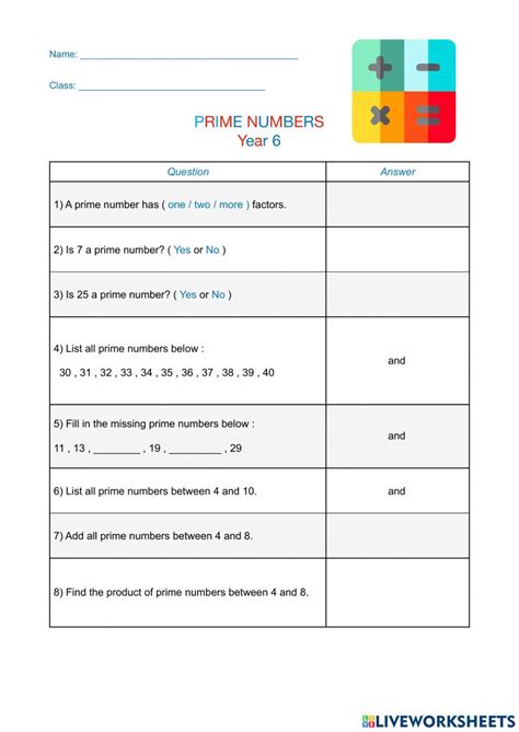 prime numbers worksheet exercise live worksheets