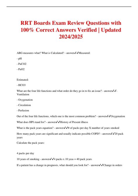 rrt boards exam review questions with 100 correct answers verified
