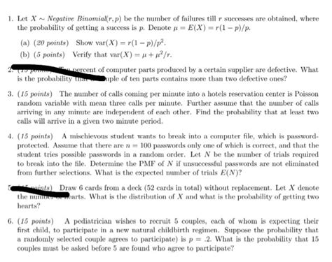 solved 1 letx~negative binomial r p be the number of