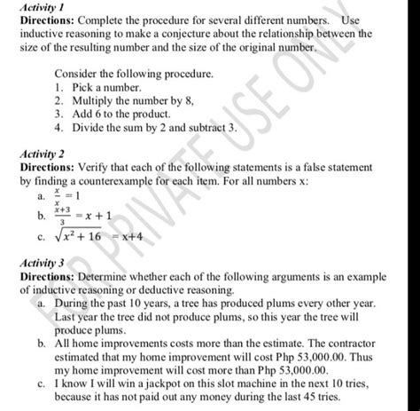 solved activity 1 directions complete the procedure for several