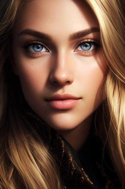 Premium Ai Image Blond Girl With Hazel Eyes Brown Lipstick Black