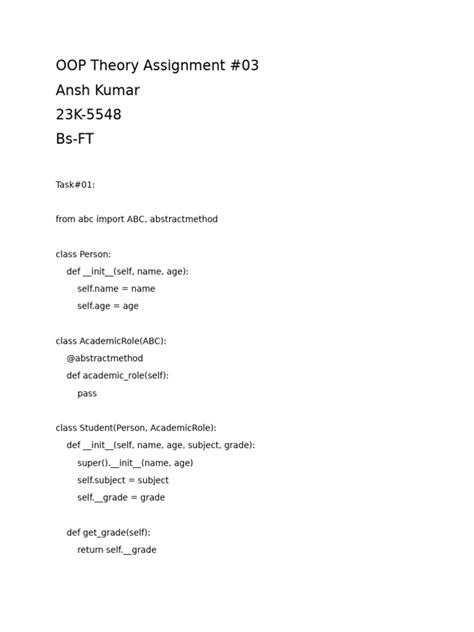 Oop Theory Assignment Word File Pdf Computing Software Design