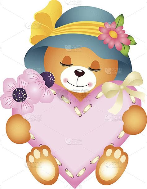 可爱的泰迪熊女孩与心素材 花瓣网