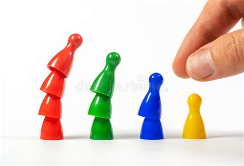 Man Hand Arranging Sorting Colorful Game Pieces Building A Team By Stacking Elements Sorting