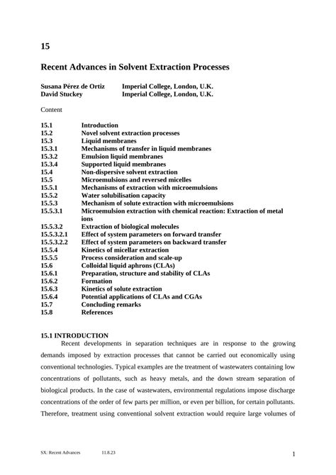 Pdf Recent Advances In Solvent Extraction Processes
