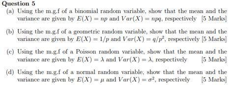 solved question 5 a using the m g f of a binomial random