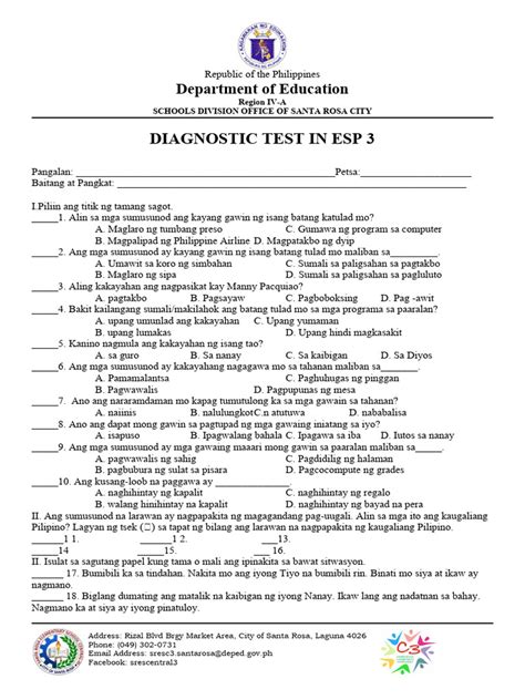 Diagnostic Test In Esp 3 Pdf