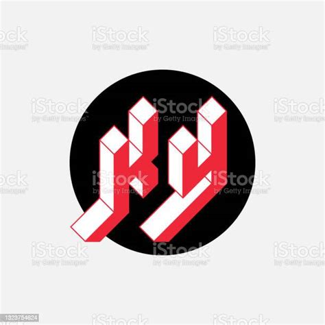 K 와 Y 모노그램 또는 로고 타입 설계를 위한 Isometric 3d 글꼴입니다 Ky 검은 색 원에 원래 3 차원 문자 0명에 대한 스톡 벡터 아트 및 기타 이미지