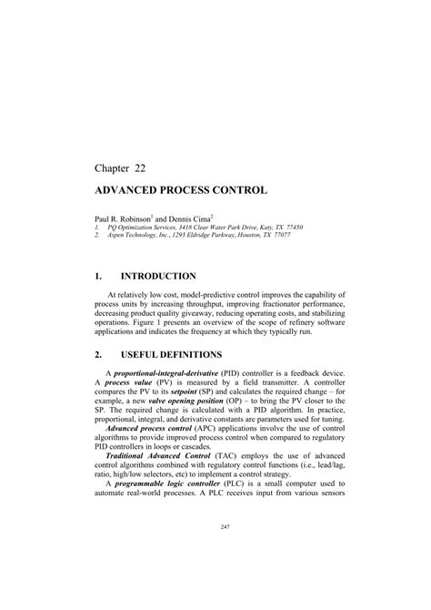 Pdf Advanced Process Control